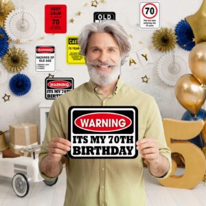 WERNNSAI 70th Birthday Decorations - 9 PCs 70s Old Zone Party Decorations, Funny Yard Banner for Grandma Grandpa, Table Centerpieces Door Wall Windows Signs Photo Booth Props for Men Women, Happy Bday Decor