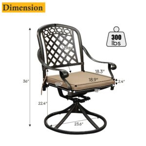 Sumshadow 6 Piece Cast Aluminum Outdoor Swivel Dining Chairs, All-Weather Patio Swivel Rocker Chair Sets with Cushion for Garden, Backyard, Poolside, Bistro