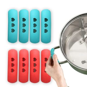 auocattail 2 pairs silicone assist handle holder grip cast iron skillets non-slip cast iron skillet handle covers heat resistant grip for frying pans griddles casserole steamer soup pot cookware