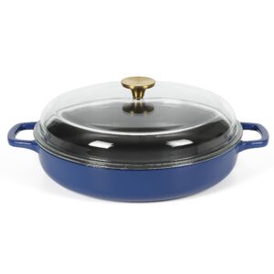 sur la table kithcen essential 3.75 quart enamel cast iron all in one multi-purpose non-toxic nonstick braiser pan w/borosilicate glass lid - blue