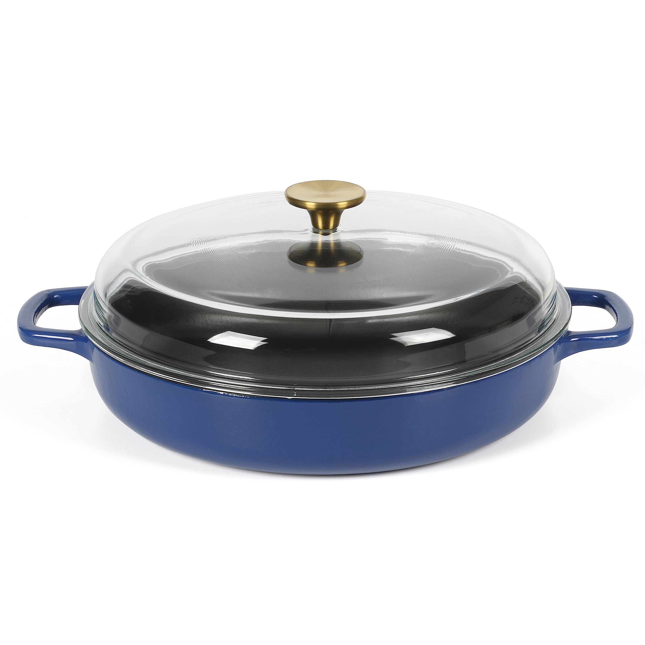 Sur La Table Kithcen Essential 3.75 Quart Enamel Cast Iron All In One Multi-Purpose Non-Toxic Nonstick Braiser Pan W/Borosilicate Glass Lid - Blue