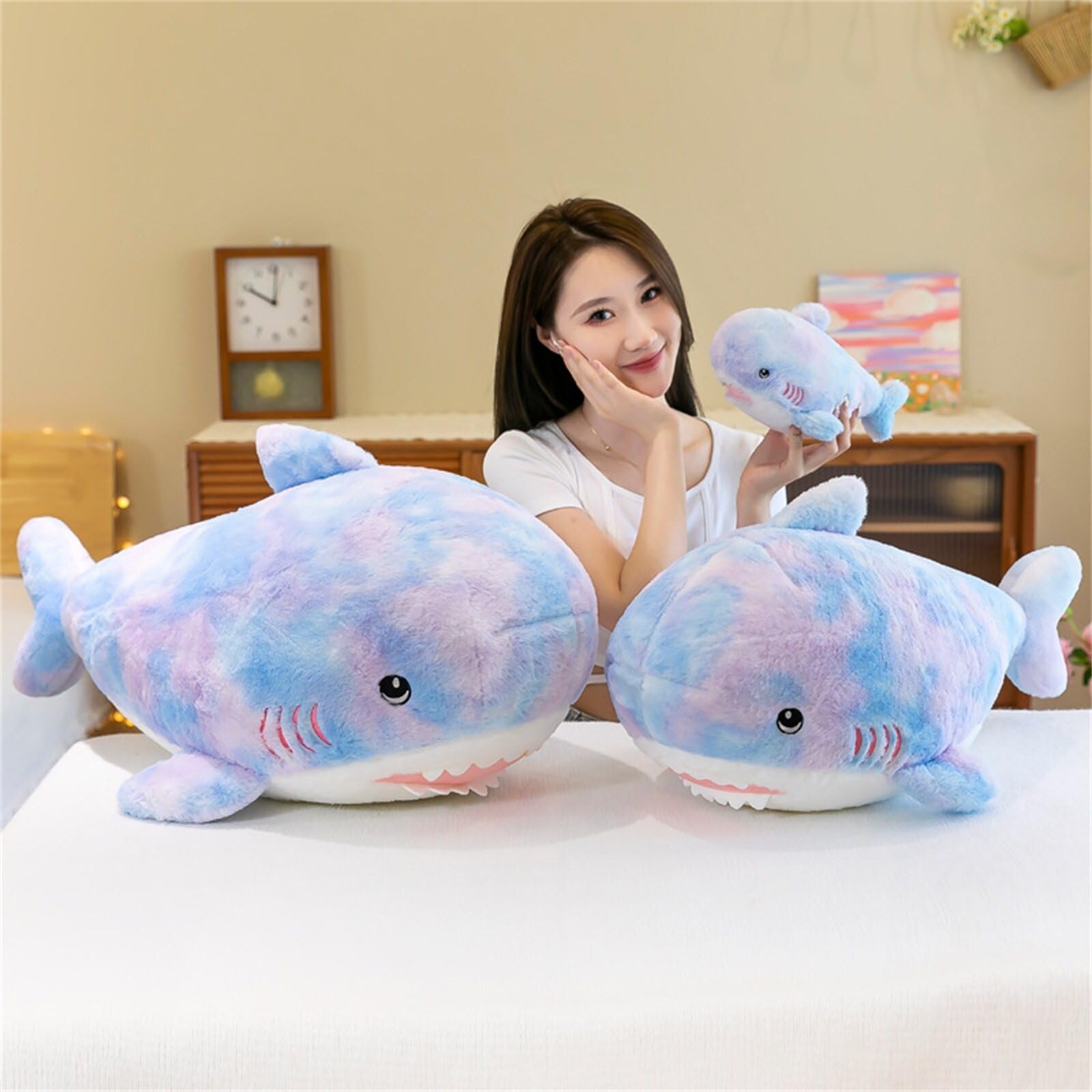 KOJAGARRI Plush Rainbow Shark Dolls,Very Soft Colorful Whale Shark Hugging Pillow，Cute Plush Doll Fish Plush Toy，Birthday, 11 inch