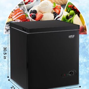 Chest Freezer KRIB BLING 5.0 cu.ft Mini Adjustable 7 Thermostat Compact Deep Freezer Top Door Low Noise with Removable Basket Black