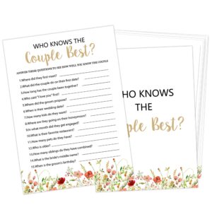 who knows the couple best bridal shower game, wedding shower and bachelorette party - set of 30 cards, boho floral bridal wedding activities game cards for guests, bridal shower party decorations-lm2