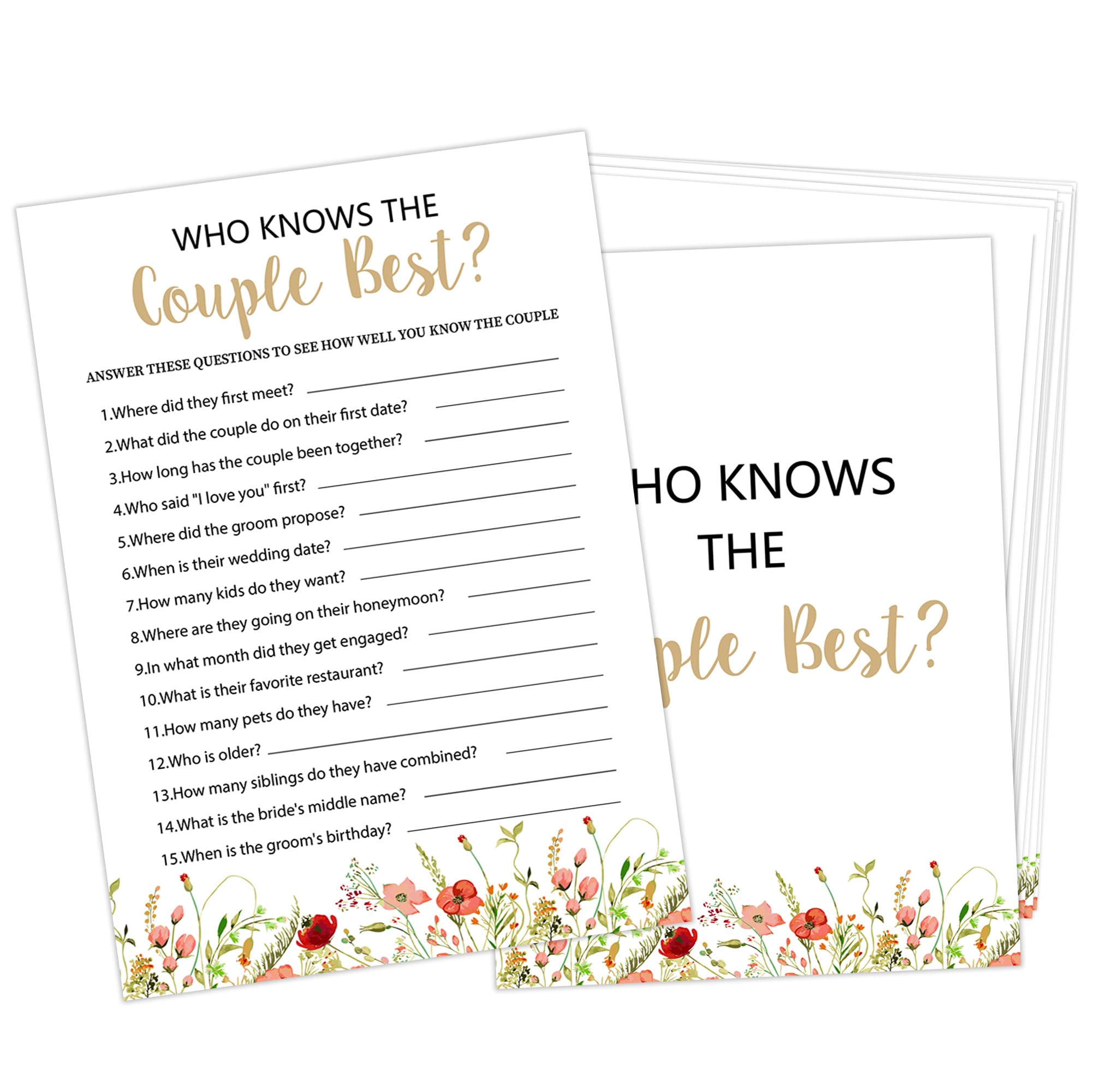 Who Knows The Couple Best Bridal Shower Game, Wedding Shower and Bachelorette Party - Set of 30 Cards, Boho Floral Bridal Wedding Activities Game Cards for Guests, Bridal Shower Party Decorations-LM2