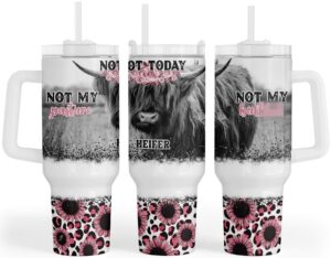 fancyfams 40oz cow tumbler, stainless steel mug, highland cow gifts, cow cup, cow gifts for women, cow themed gifts, cow gifts for cow lovers, cow stuff, highland cow mug (not today - 40oz)