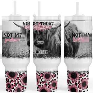 Fancyfams 40oz Cow Tumbler, Stainless Steel Mug, Highland Cow Gifts, Cow Cup, Cow Gifts for Women, Cow Themed Gifts, Cow Gifts for Cow Lovers, Cow Stuff, Highland Cow Mug (Not Today - 40oz)