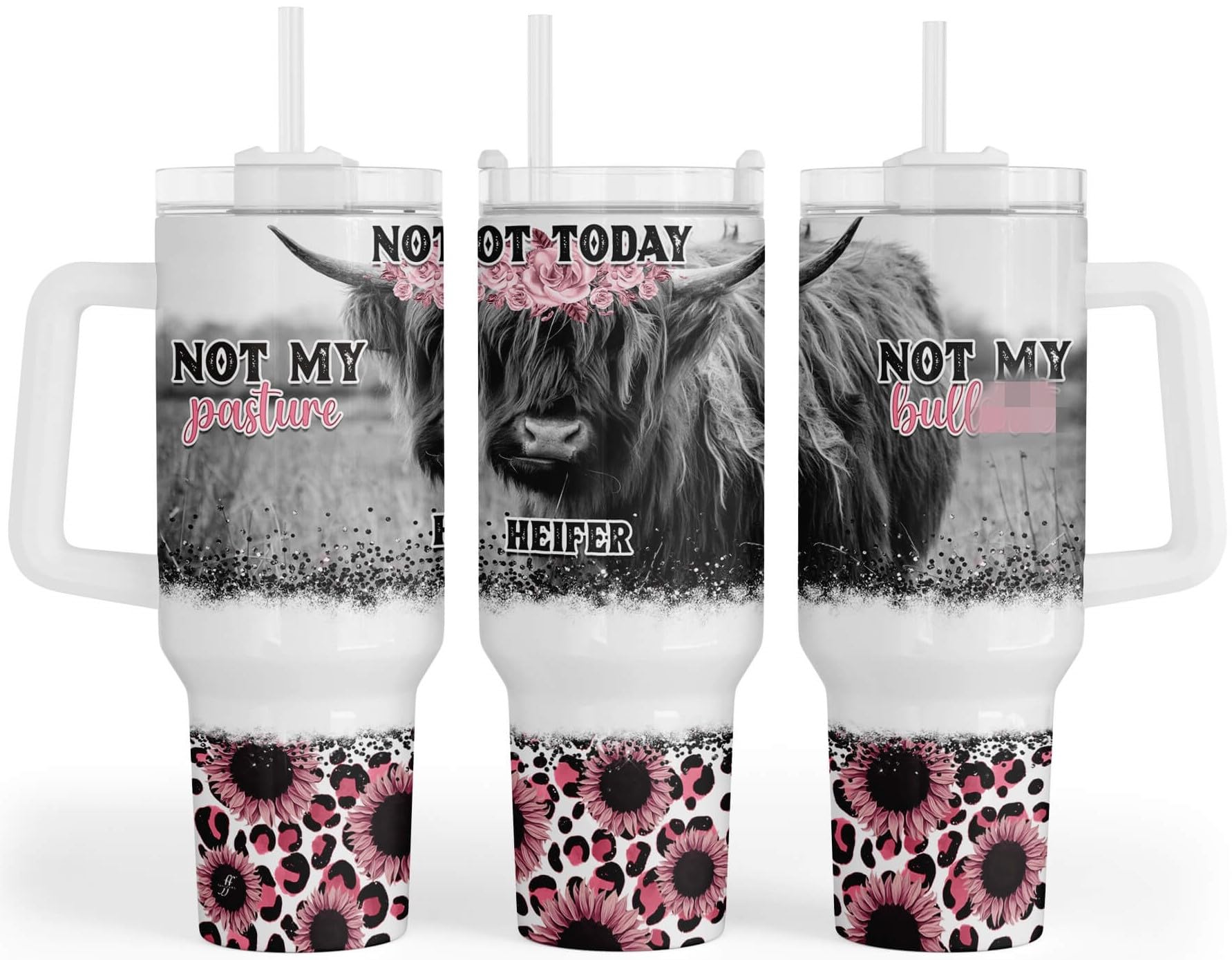 Fancyfams 40oz Cow Tumbler, Stainless Steel Mug, Highland Cow Gifts, Cow Cup, Cow Gifts for Women, Cow Themed Gifts, Cow Gifts for Cow Lovers, Cow Stuff, Highland Cow Mug (Not Today - 40oz)