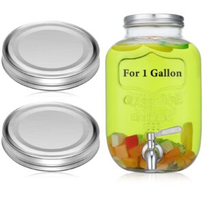 uiifan 2 pcs 304 stainless steel replacement mason jar lids wide mouth canning lids rust leakproof lids airtight reusable lids for continuous thread closure jar summer party(silver, 110mm, 1 gallon)