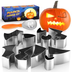 fenvella pumpkin carving kit for kids, safe pumpkin carving tools heavy duty stainless steel pumpkin carver set, diy halloween pumpkin carving stencils, professional carving kit adults