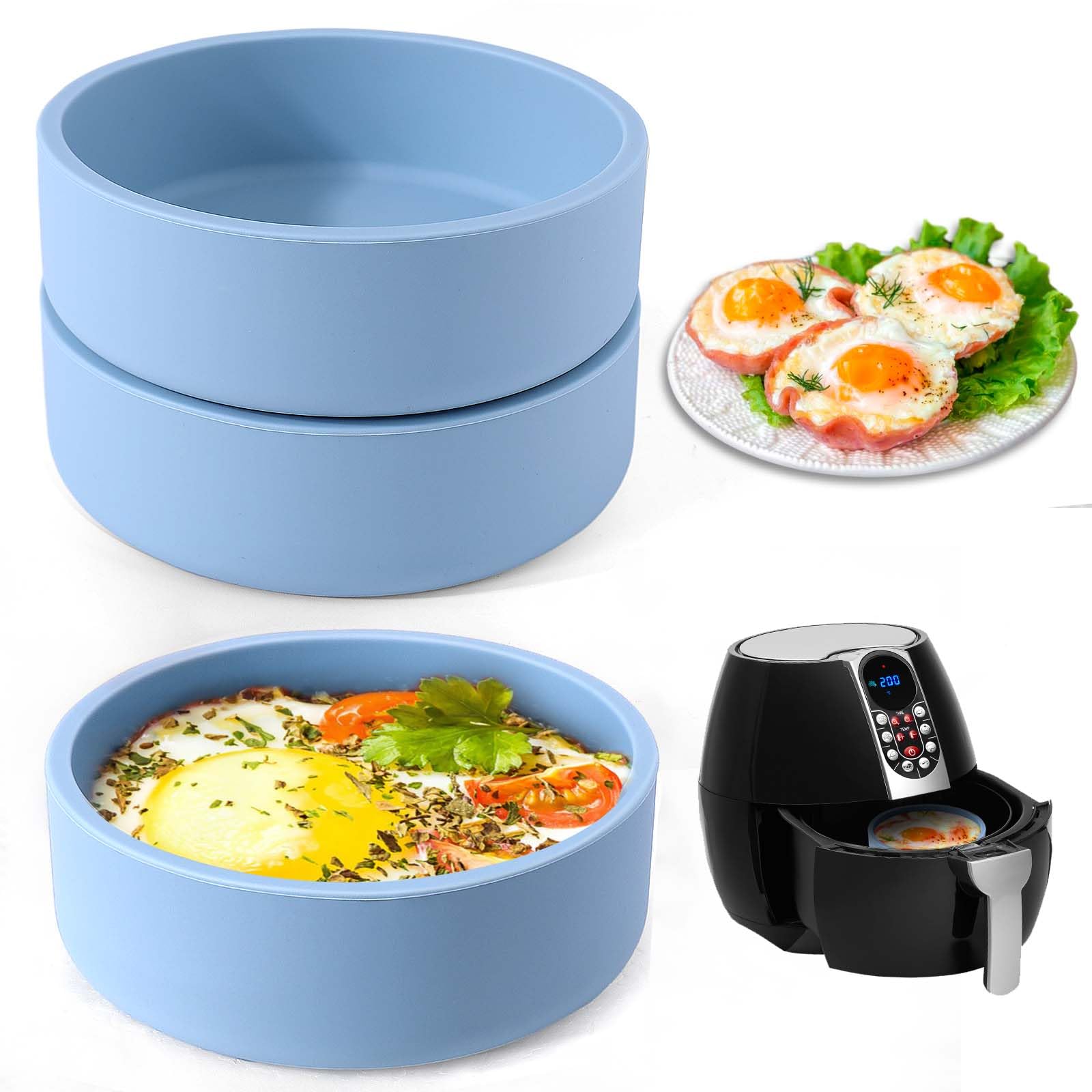 XANGNIER Silicone Air Fryer Egg Mold,3 Pcs Reusable Nonstick Egg Bites Pan-Alternative to Microwave Egg Cooker/Sous Vide Egg Bite Maker,BPA Free,Dishwasher Safe,Air Fryer Accessories,Blue