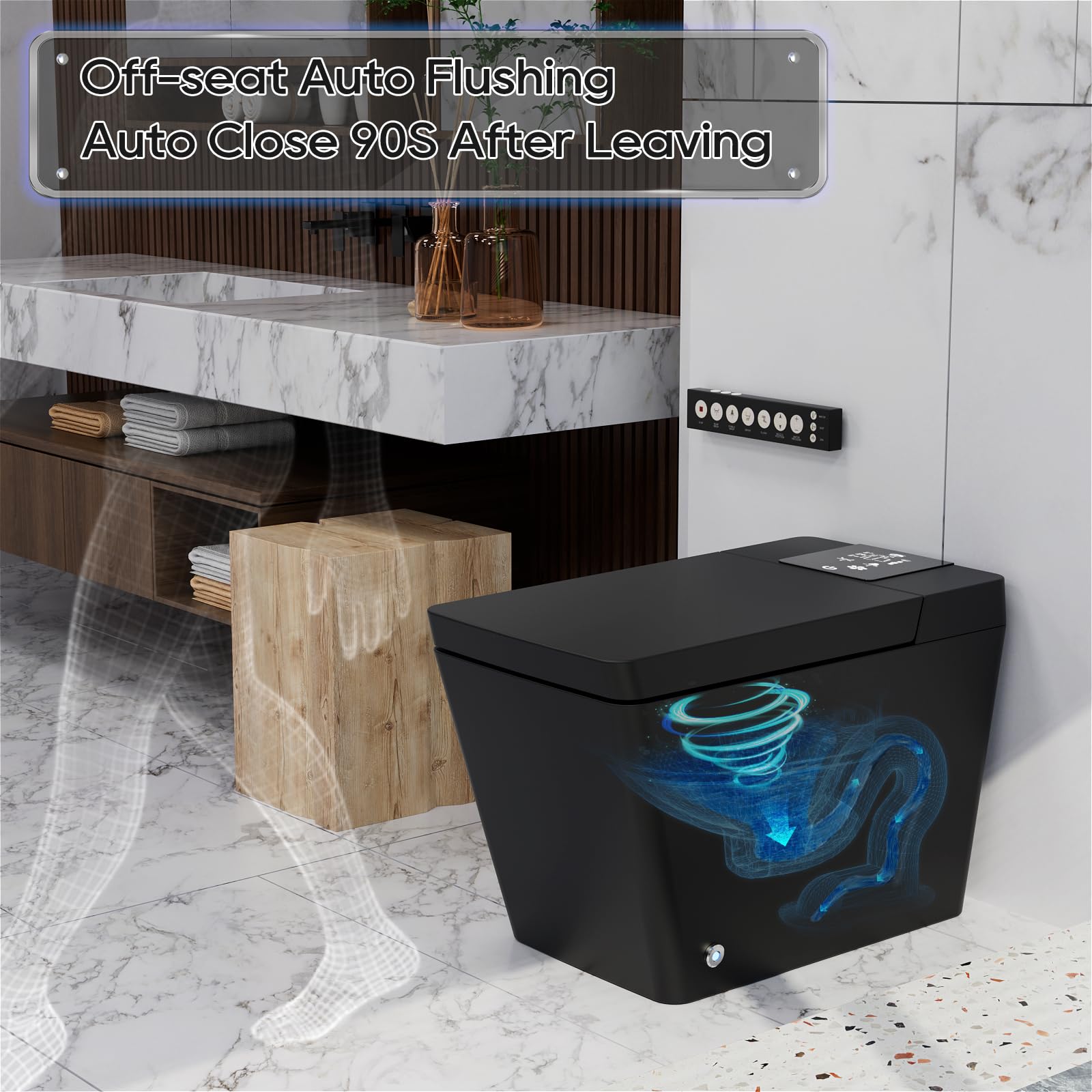 Smart Bidet Toilet for Bathroom with Remote Control, Modern Intelligent One Piece Tankless Toilet with Auto Open/Close Lid, Auto Dual Flush, Heated Bidet Seat, Warm Water and Dry.