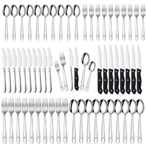 amrules 58-piece silverware set service for 10 - stainless steel flatware cutlery set - knives forks and spoons utensil sets for home kitchen restaurant hotel, mirror polished, dishwasher safe