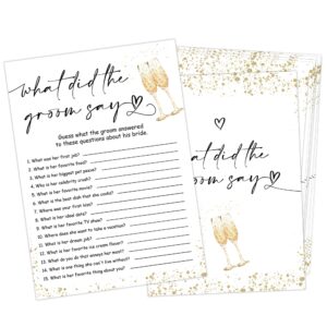 what did the groom say bridal shower game, wedding shower and bachelorette party - set of 30 cards, gold champagne bridal wedding activities game cards for guests, bridal shower party decorations-lk1