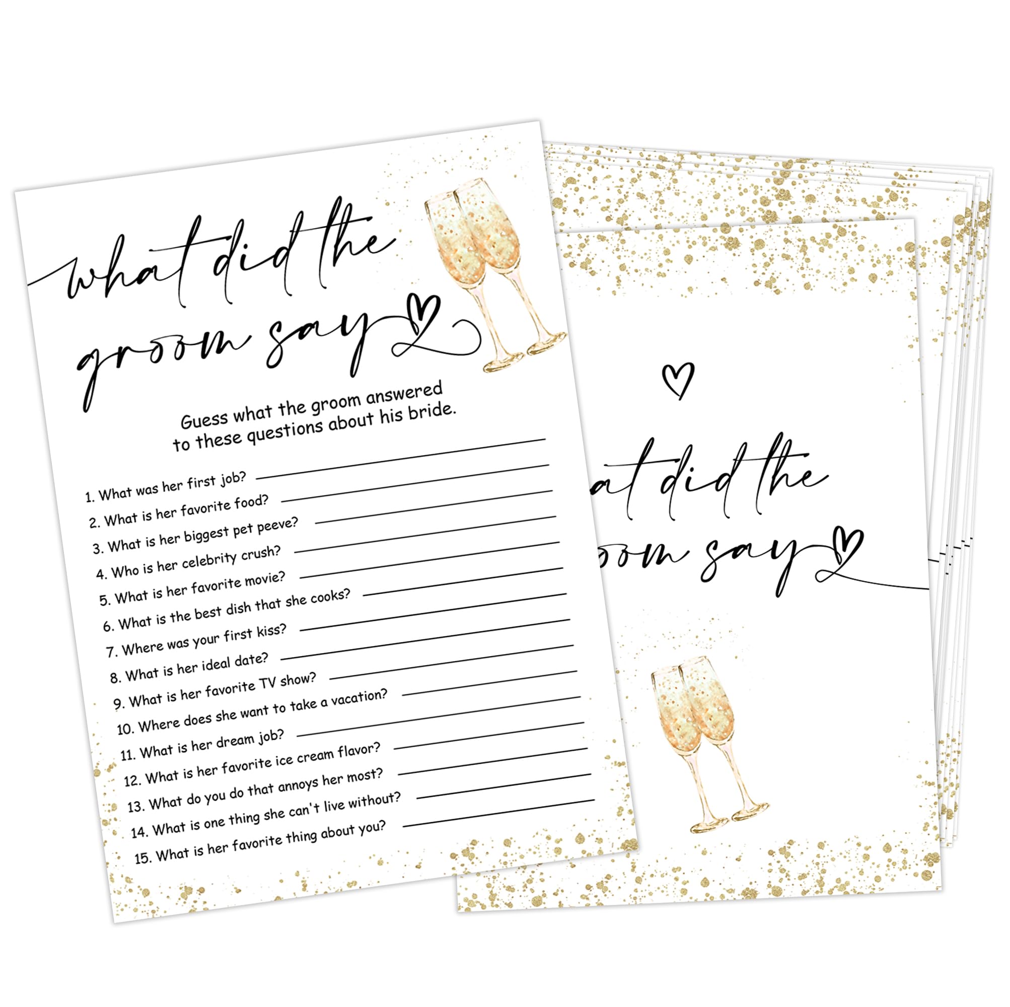 What Did the Groom Say Bridal Shower Game, Wedding Shower and Bachelorette Party - Set of 30 Cards, Gold Champagne Bridal Wedding Activities Game Cards for Guests, Bridal Shower Party Decorations-LK1