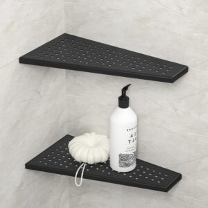 bernkot corner shower shelf 2pcs, trapezoid bathroom shelves 12'' for tiled wall, 304 stainless steel grout in shelf, no drilling needed (black)