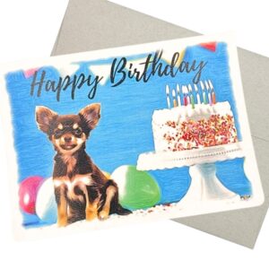 chihuahua birthday card with envelope (7x5 inches, blank inside) happy birthday chihuahua greeting card for a birthday party or to go with a gift from the dog - 187