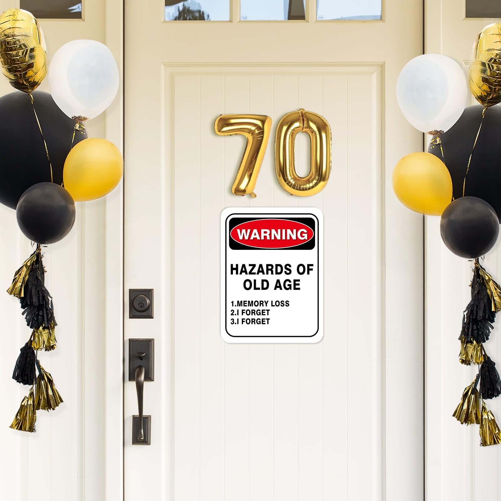 WERNNSAI 70th Birthday Decorations - 9 PCs 70s Old Zone Party Decorations, Funny Yard Banner for Grandma Grandpa, Table Centerpieces Door Wall Windows Signs Photo Booth Props for Men Women, Happy Bday Decor