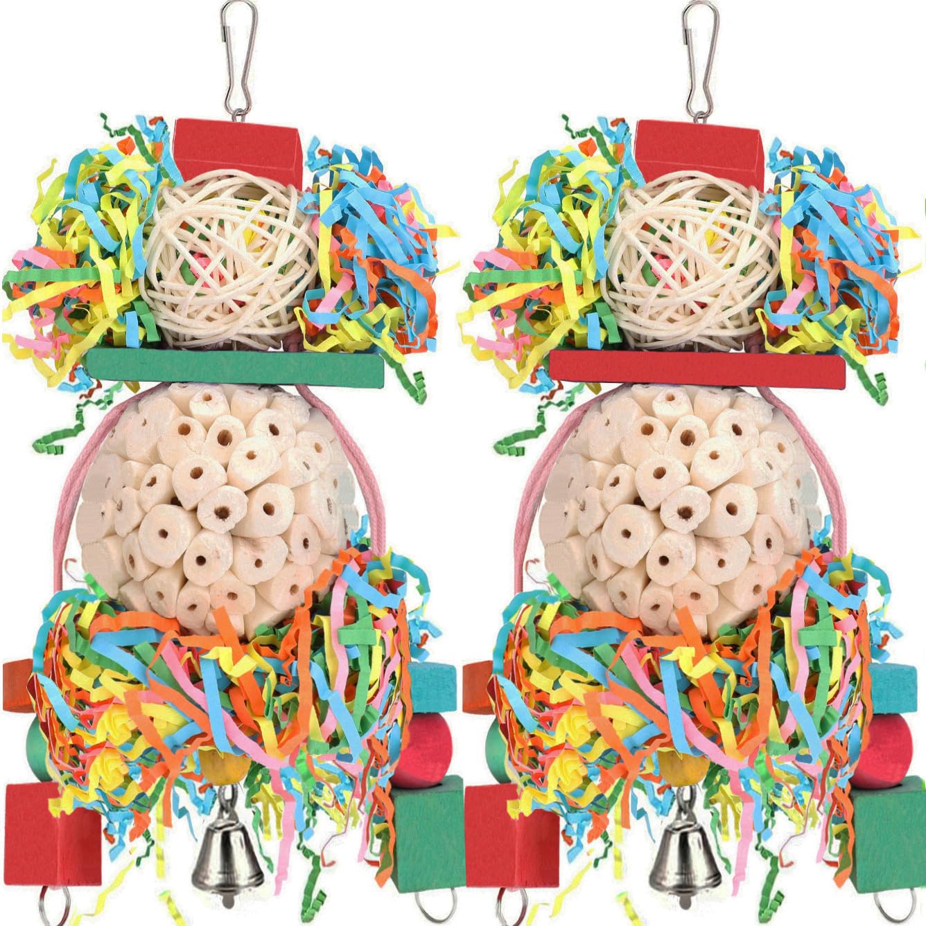 BBjinronjy Bird Toys,2PCS Conure Toys Hanging Natural Soft Sola Ball Beak Chew Shred Forage Toys for Parrots,Cockatiel,Conure,Love Birds,Parakeets,Budgie and Other Small Birds