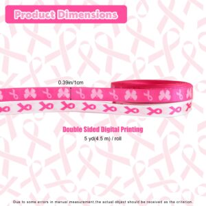 10 Yards Breast Cancer Awareness Ribbon, 2 Rolls of 3cm Pink Craft Grosgrain with Delicate Satin Feel for DIY Crafts, Hair & Party Decorations - White & Pink with Pink Ribbon Design