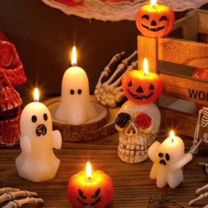 MTLEE 6 Pieces Halloween Ghost Candles Halloween Cute Pumpkin Decorative Tabletop Candle Set Halloween Ghost Candle Set Delicate Candles for Home Halloween Decor