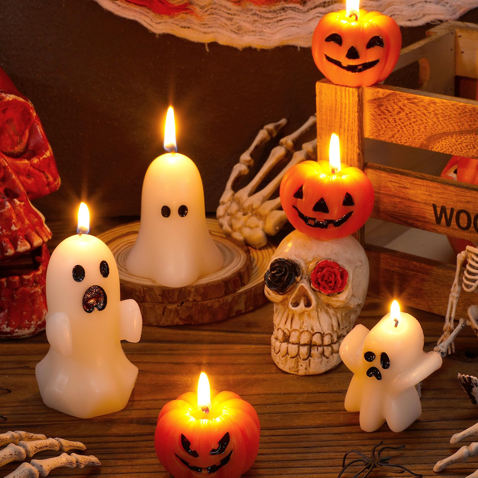 MTLEE 6 Pieces Halloween Ghost Candles Halloween Cute Pumpkin Decorative Tabletop Candle Set Halloween Ghost Candle Set Delicate Candles for Home Halloween Decor