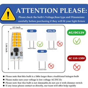 G4 LED Bulb 12V JC Tybe,20-30W T3 G4 Halogen Equivalent,6000K Daylight White,G4 Bi-Pin Base,300LM,Chandelier Lighting/Landscape Lighting, Non-dimmable 10-Pack …