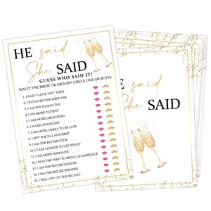 he said she said bridal shower games, wedding shower and bachelorette party - set of 30 cards, gold champagne bridal wedding activities game cards for guests, bridal shower party decorations-lh1