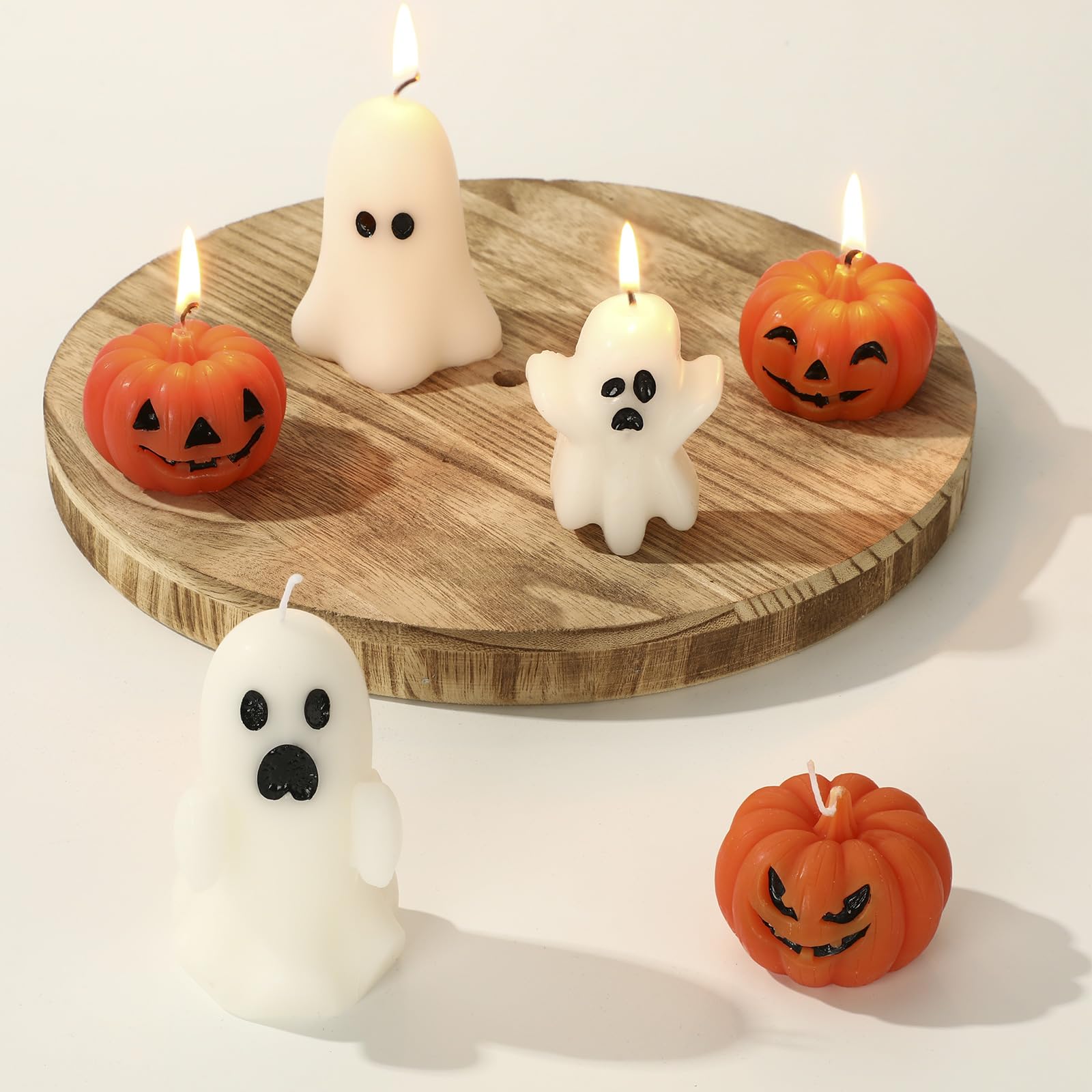 MTLEE 6 Pieces Halloween Ghost Candles Halloween Cute Pumpkin Decorative Tabletop Candle Set Halloween Ghost Candle Set Delicate Candles for Home Halloween Decor