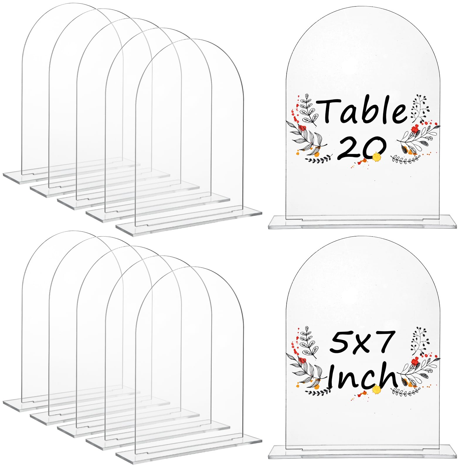 DAJAVE 5x7 Inch Arch Acrylic Sign with Stand, 12 Pack Blank Acrylic Number Signs with Holder, DIY Acrylic Sign Stand for Wedding Table Number Bar List Sign