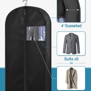 KIMBORA 43" Suit Bags for Closet Storage and Travel, Gusseted Mesh Hanging Garment Bags for Men Suit Cover With Handles for Clothes, Coats, Jackets, Shirts（3 Packs，Black）