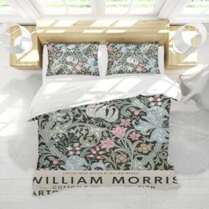 cihcohome vintage duvet cover william morris artwork plant theme duvet cover 3pcs soft and breathable rustic bedding set with zipper closure queen (90"x90")