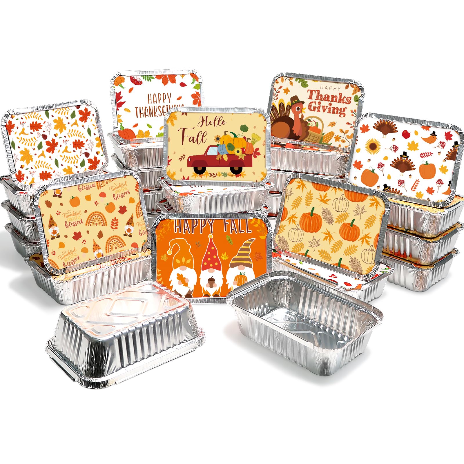 RGQSUN 40 Pcs Thanksgiving Tin Foil Containers with Lids,Disposable Loaf Pans Aluminum Foil Pans for Cooking,Tin Takeout Containers Foil Food Containers for Fall Autumn Party Leftovers