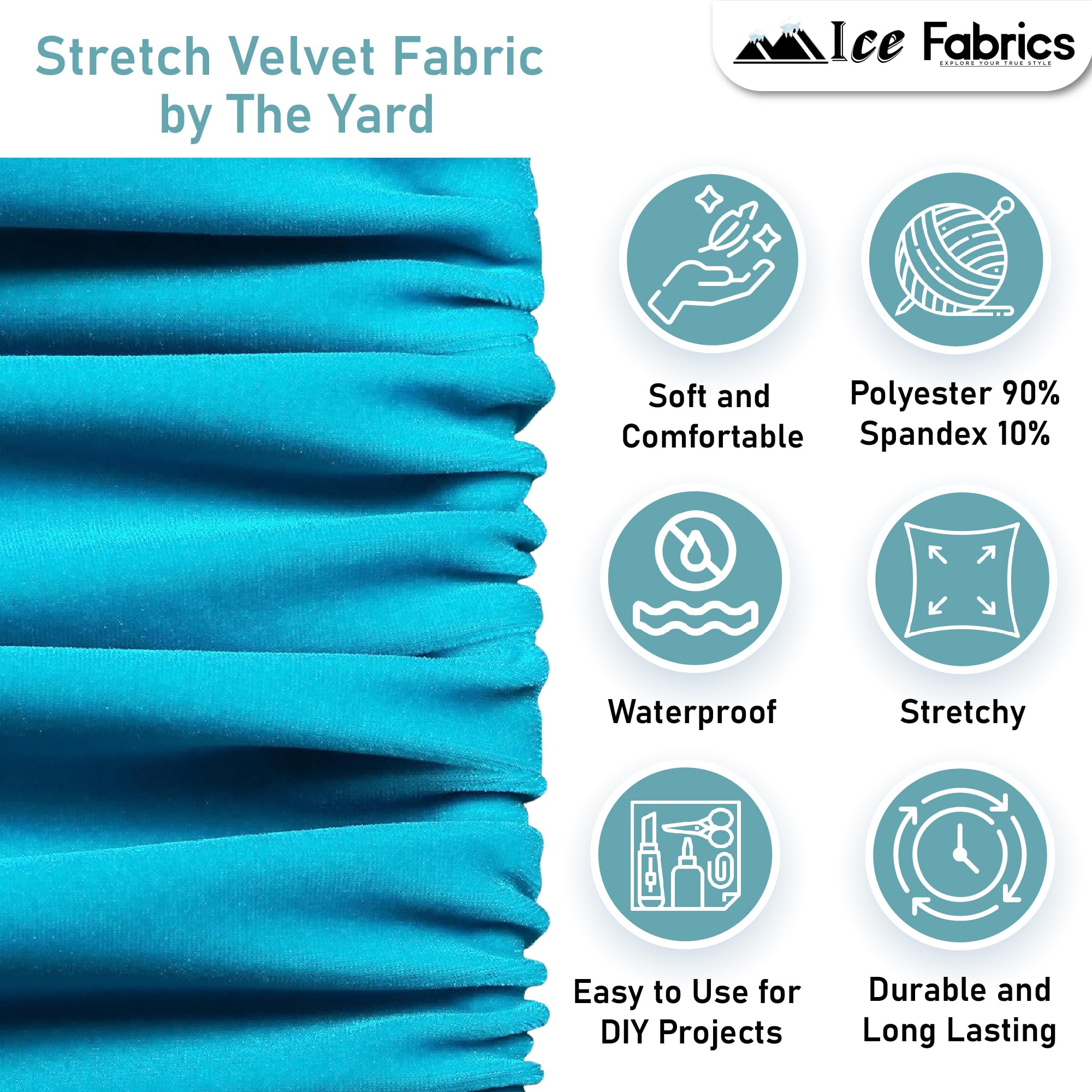 Ice Fabric Stretch Velvet Fabric by The Yard - 60" Wide Soft Stretchy Fabric for Sewing Clothes, Apparel, Costume, Crafts - 90% Polyester 10% Spandex - Black - 1 Yard