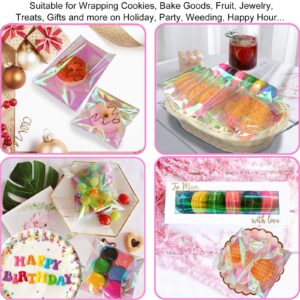 Self Sealing Iridescent Cellophane Bags 5x6 Inches 100 Pcs Individual Cookie Bags for Packaging Resealable Cellophane Treat Bags for Gift Giving Self Adhesive Clear Party Favor Bakery Candy Gift Bags