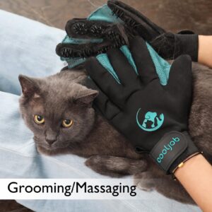 COOLJOB Patented Pet Grooming Gloves with Web, Reusable Washable Cleaning Brush Massage Hair Remover for Short Long Haired Dog Cat Horse Animal, Washing Bathing Shedding Supplies, Small, Blue Black