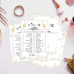 Would She Rather - Bridal Shower Game, Wedding Shower and Bachelorette Party - Set of 30 Cards, Gold Champagne Bridal Wedding Party Game Cards for Guests, Bridal Shower Party Decorations-LN1