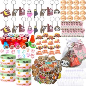 seajan 162 pcs sloth birthday party favors for 16 kids include keychain ring bracelet stamp erasers sticker bag tags for panda sloth butterfly monkey theme birthday baby shower party decor