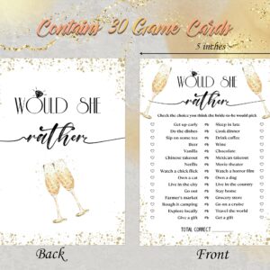 Would She Rather - Bridal Shower Game, Wedding Shower and Bachelorette Party - Set of 30 Cards, Gold Champagne Bridal Wedding Party Game Cards for Guests, Bridal Shower Party Decorations-LN1