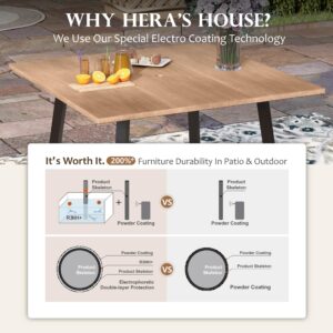 HERA'S HOUSE Patio Dining Table, 4 Person 47" x 47" Square E-Coating and Powder Coating Steel Frame Outdoor Dining Table with 1.57" Umbrella Hole for Garden, Lawn and Backyard