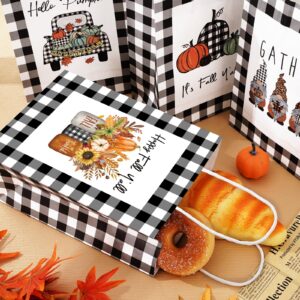 AnyDesign 12Pcs Fall Paper Gift Bags with Handle Autumn Pumpkin Gnomes Truck Goodie Bag Farmhouse Plaid Party Favor Bags for Fall Thanksgiving Birthday Wedding Party Favors, 5.9 x 8.3 x 3.2 Inch