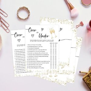 Over or Under Game Bridal Shower Games, Wedding Shower and Bachelorette Party - Set of 30 Cards, Gold Champagne Bridal Wedding Activities Game Cards for Guests, Bridal Shower Party Decorations-LI1