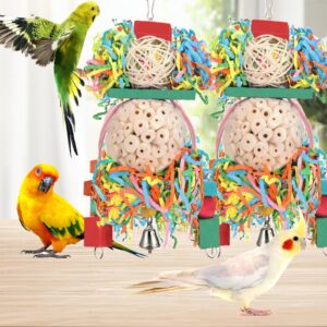 BBjinronjy Bird Toys,2PCS Conure Toys Hanging Natural Soft Sola Ball Beak Chew Shred Forage Toys for Parrots,Cockatiel,Conure,Love Birds,Parakeets,Budgie and Other Small Birds