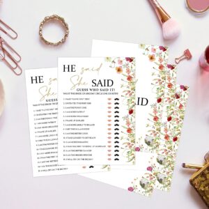 He Said She Said Bridal Shower Games, Wedding Shower and Bachelorette Party - Set of 30 Cards, Boho Floral Bridal Wedding Activities Game Cards for Guests, Bridal Shower Party Decorations-LH2