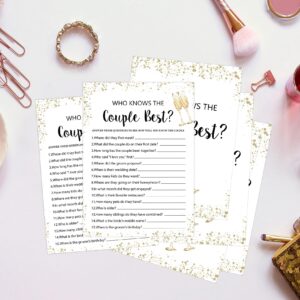 Who Knows The Couple Best Bridal Shower Game, Wedding Shower and Bachelorette Party - Set of 30 Cards, Gold Champagne Bridal Wedding Party Game Cards for Guests, Bridal Shower Party Decorations-LM1