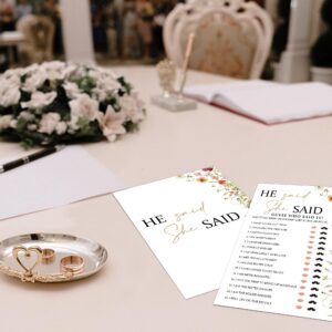 He Said She Said Bridal Shower Games, Wedding Shower and Bachelorette Party - Set of 30 Cards, Boho Floral Bridal Wedding Activities Game Cards for Guests, Bridal Shower Party Decorations-LH2