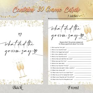 What Did the Groom Say Bridal Shower Game, Wedding Shower and Bachelorette Party - Set of 30 Cards, Gold Champagne Bridal Wedding Activities Game Cards for Guests, Bridal Shower Party Decorations-LK1