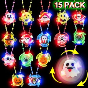 [ rotating fidget ] 15 pack halloween spin led necklaces toys party favors toys for kids 15 styles spider ghost halloween light up trick or treat toys goodie bag filler glow in the dark party supplies