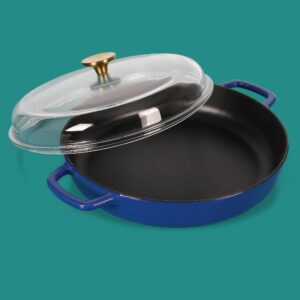 Sur La Table Kithcen Essential 3.75 Quart Enamel Cast Iron All In One Multi-Purpose Non-Toxic Nonstick Braiser Pan W/Borosilicate Glass Lid - Blue