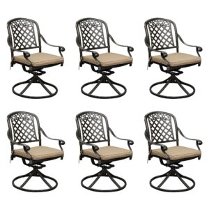 sumshadow 6 piece cast aluminum outdoor swivel dining chairs, all-weather patio swivel rocker chair sets with cushion for garden, backyard, poolside, bistro